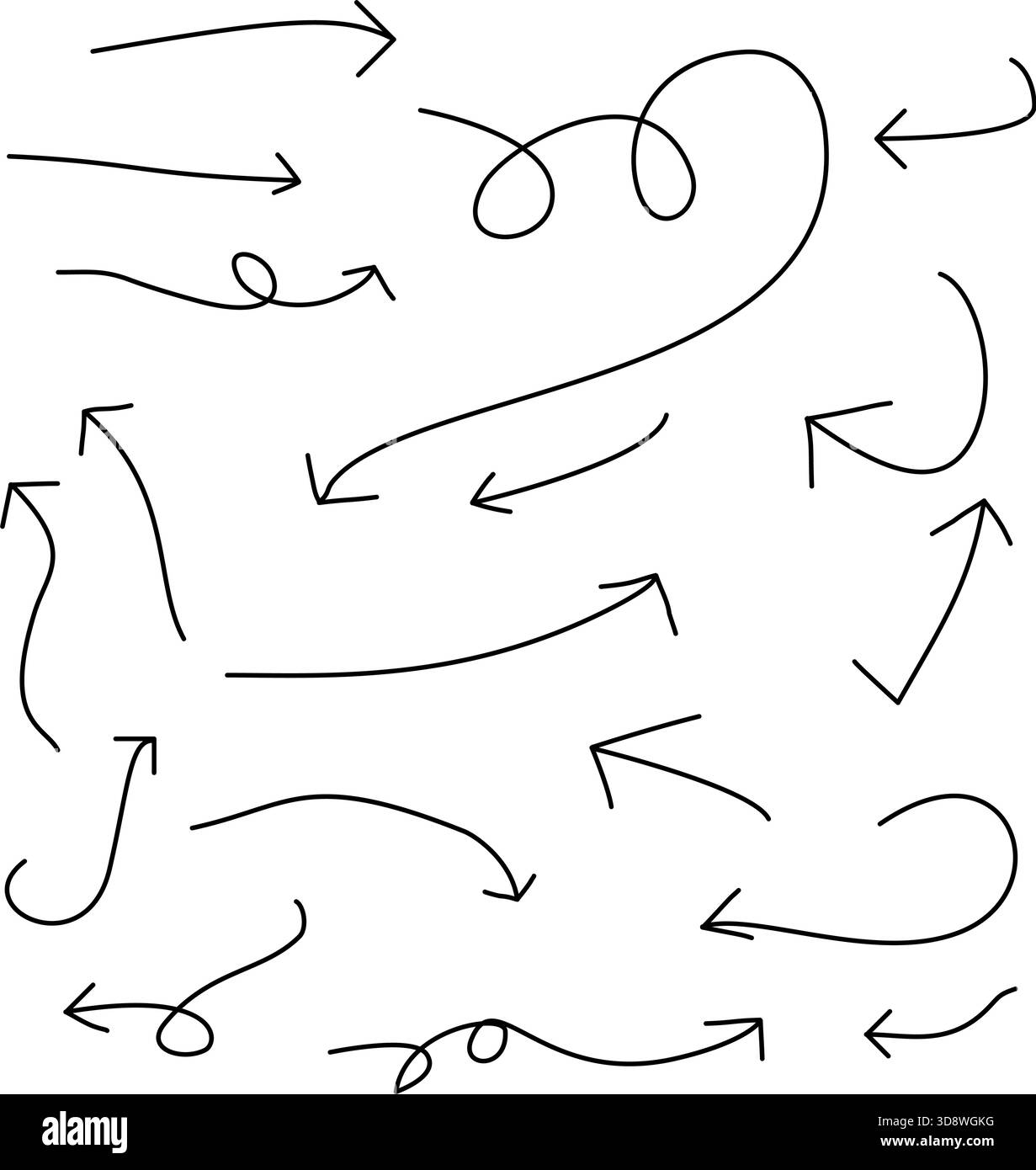 Hand-drawn arrow collection with diverse styles, directions, curves ...