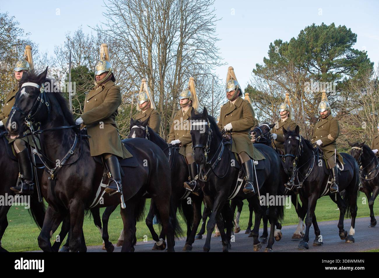 Windsor, Berkshire, UK. 2nd December, 2025. The Household Cavalry leave ...