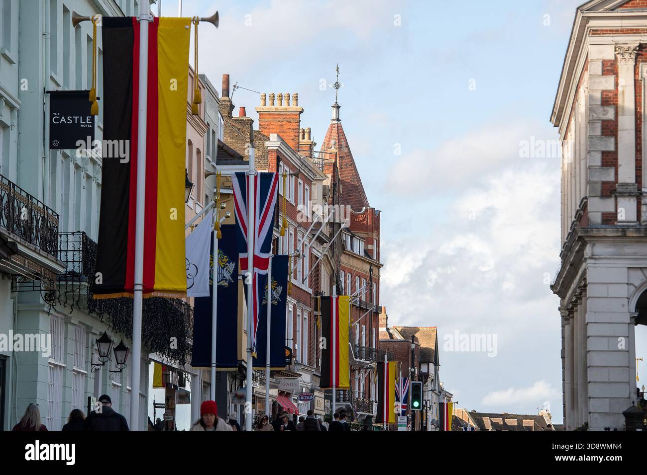 Windsor, Berkshire, UK. 2nd December, 2025. German and Union Jack flags ...