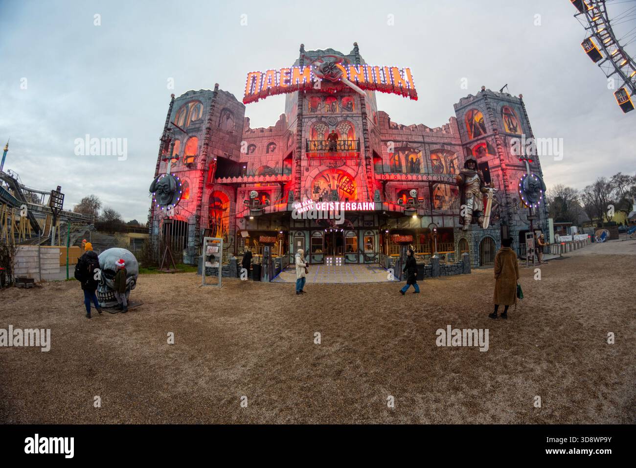 The entrance to the "Daemonium" ghost train attraction in Wiener Prater ...