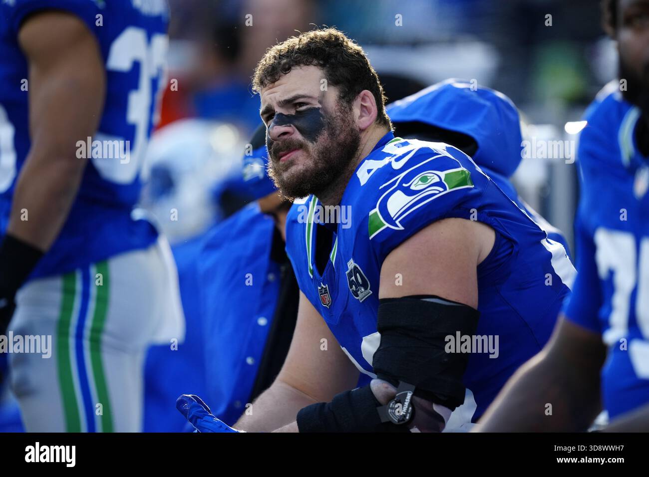 Seattle Seahawks fullback Robbie Ouzts (40) looks on during an NFL ...