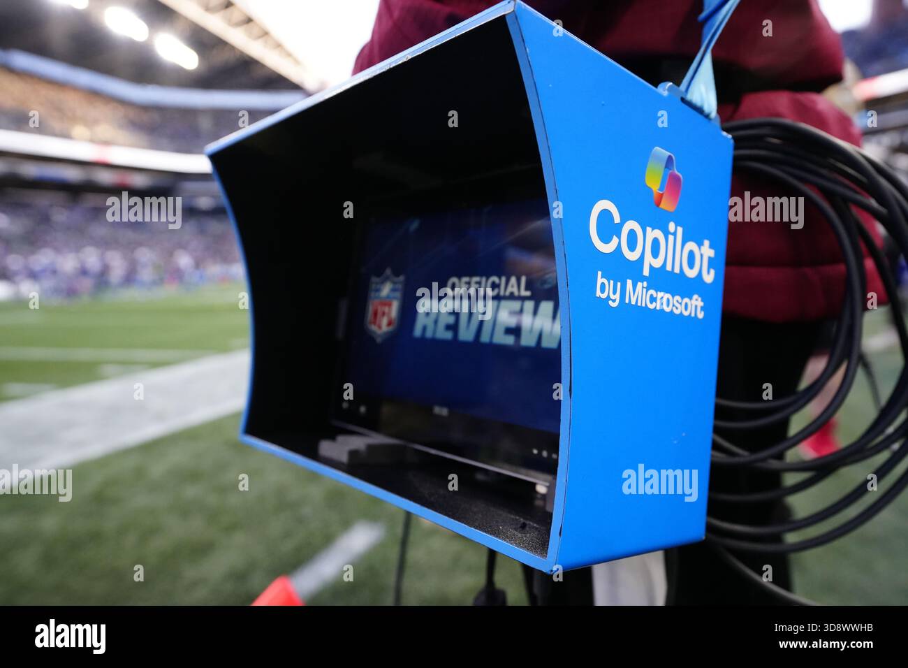 A Microsoft-Copilot-branded NFL Official Review monitor during an NFL ...