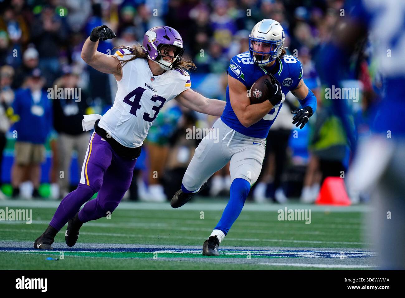 Minnesota Vikings linebacker Andrew Van Ginkel (43) grabs at Seattle ...