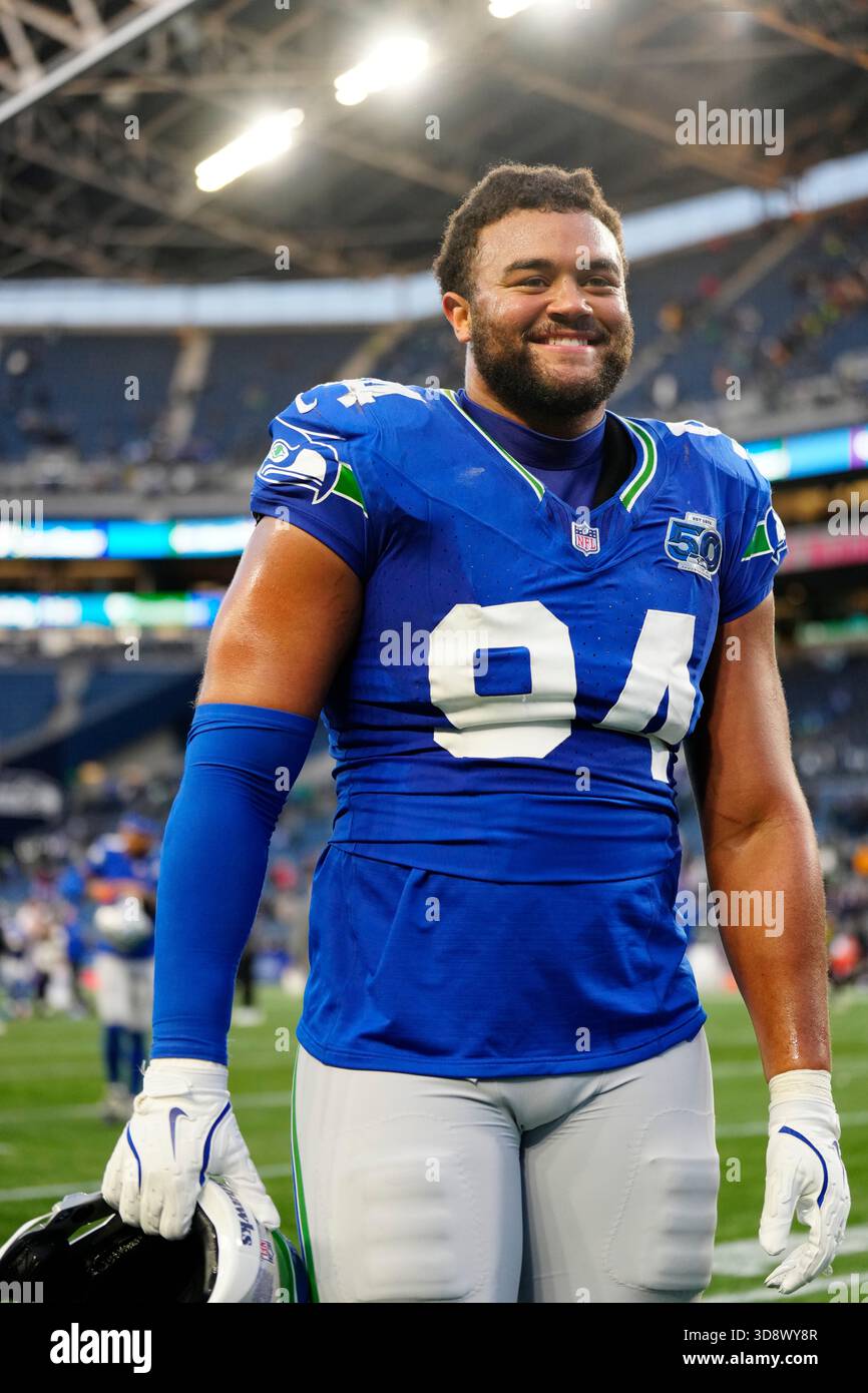 Seattle Seahawks defensive end Mike Morris (94) walks off the field ...