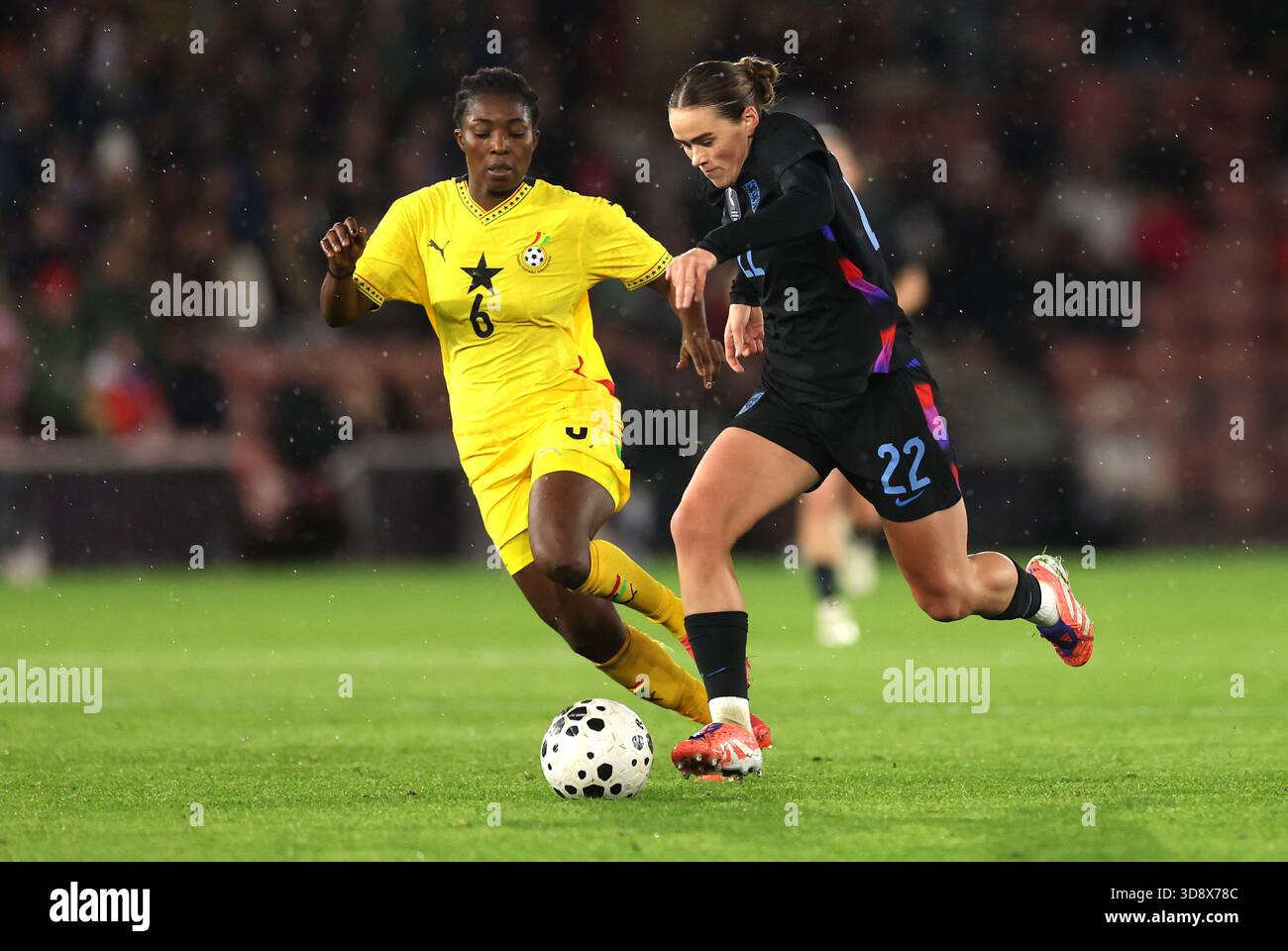 Ghana's Jennifer Cudjoe (left) and England's Grace Clinton battle for ...