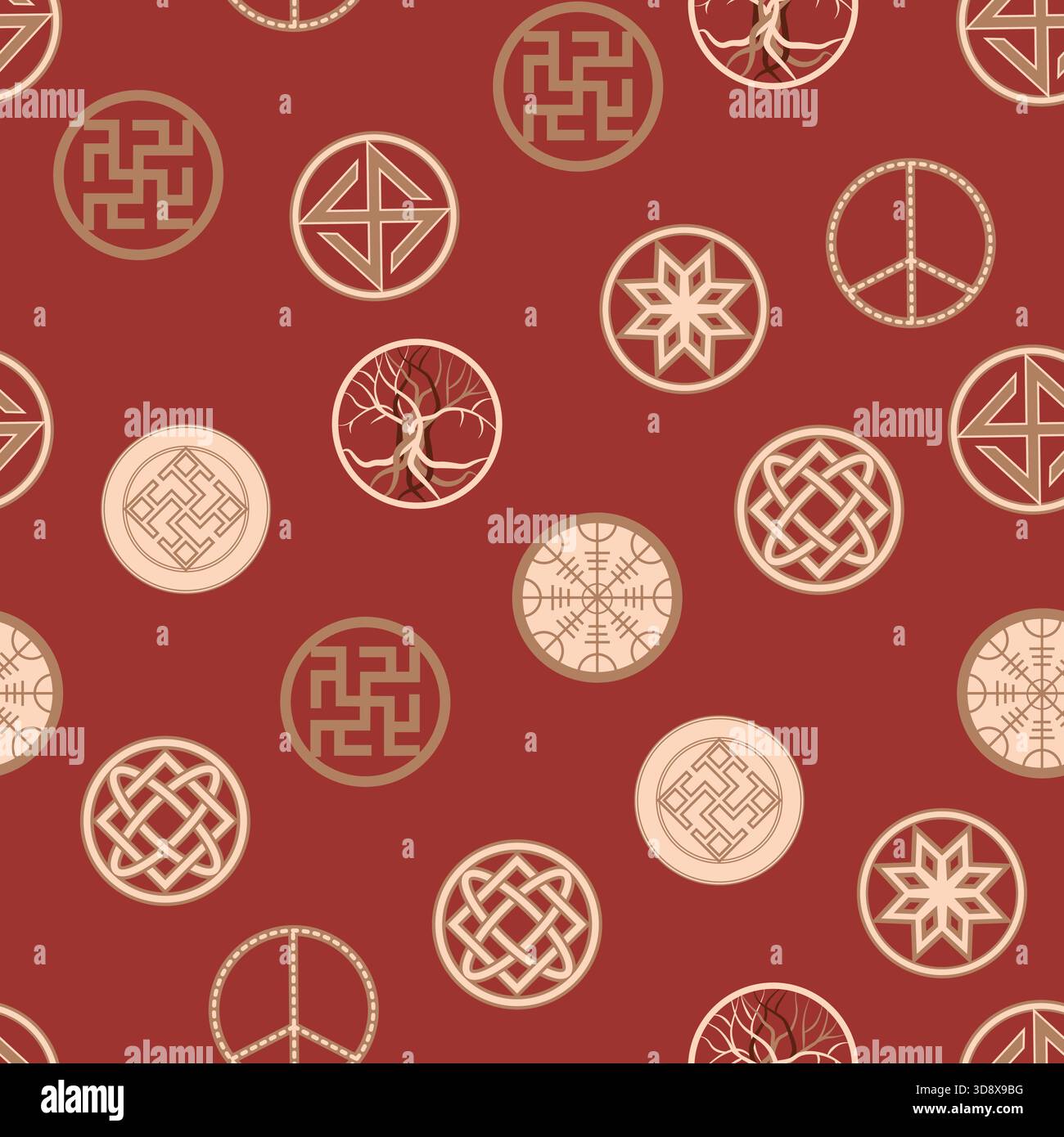 Seamless pattern ancient Slavic symbols. Star of the arkgamma, kolovrat ...