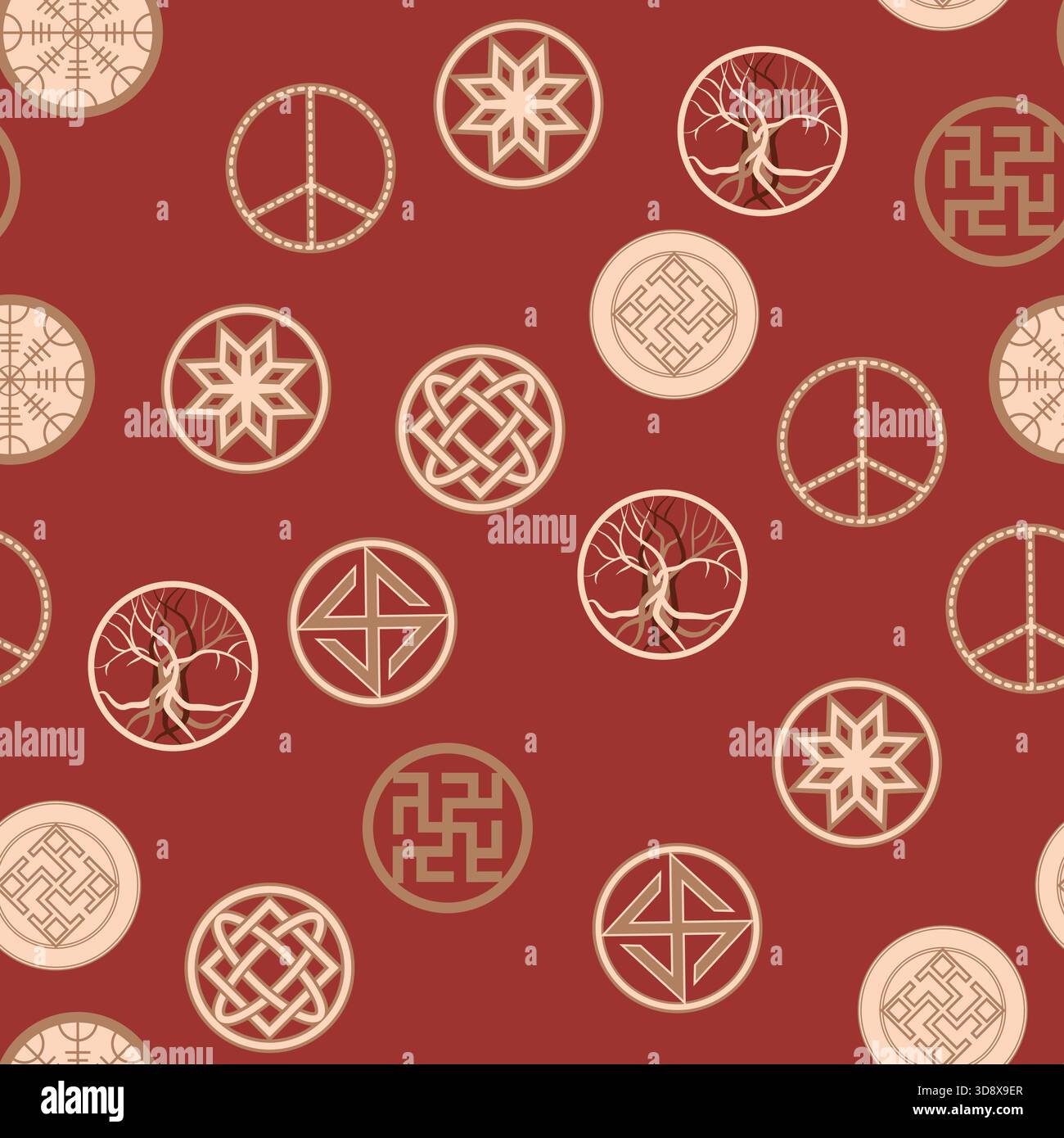 Seamless pattern ancient Slavic symbols. Star of the arkgamma, kolovrat ...