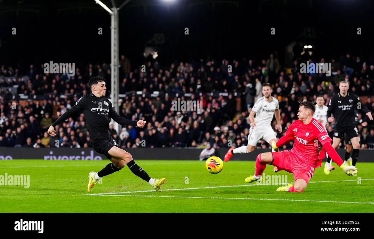 Manchester City's Phil Foden scoring his sides fourth goal during the ...