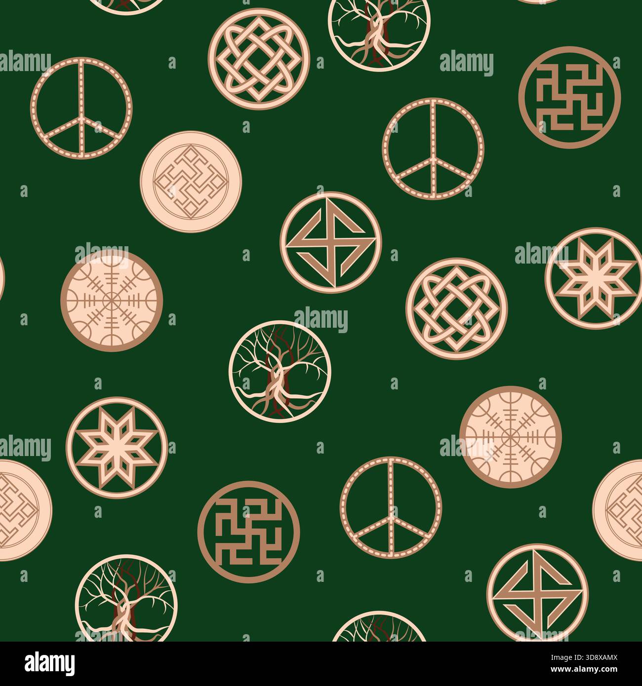 Seamless pattern ancient Slavic symbols. Star of the arkgamma, kolovrat ...