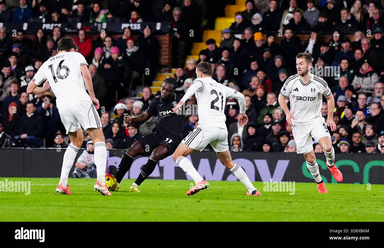 Manchester City's Jeremy Doku scoring his sides fifth goal during the ...