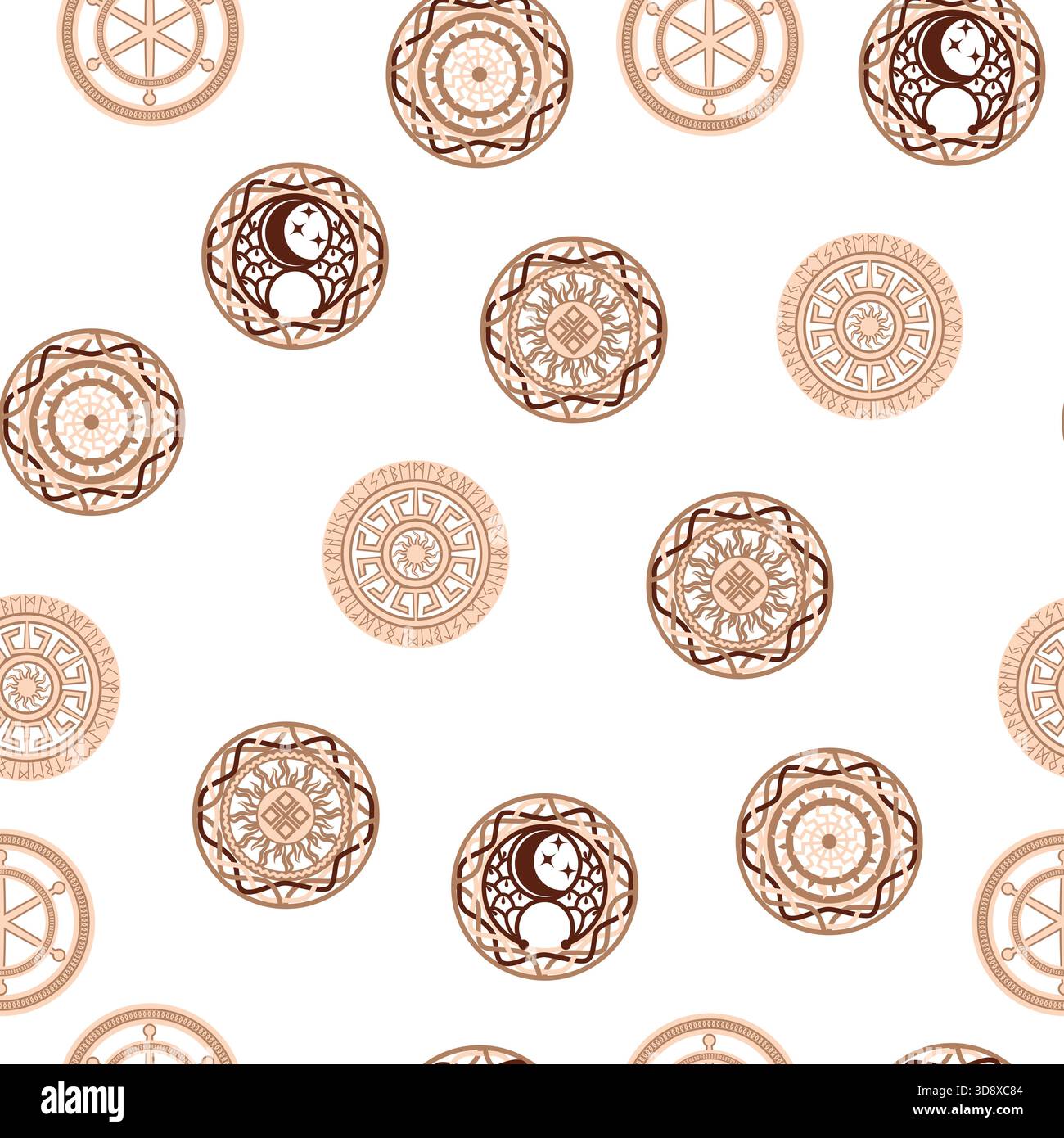 Seamless pattern ancient Slavic symbols. Star of the arkgamma, kolovrat ...