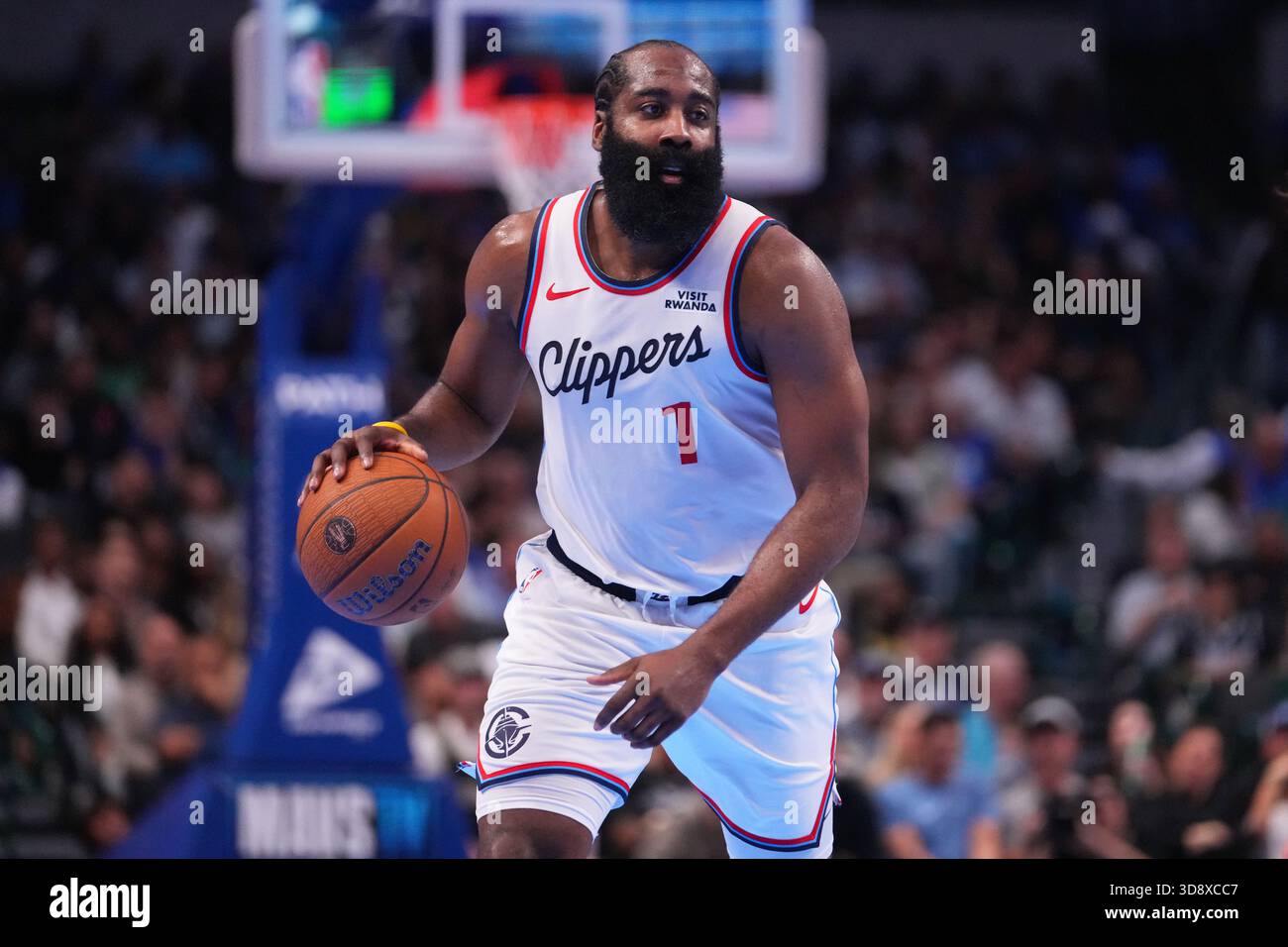 Los Angeles Clippers guard James Harden works the floor during the ...