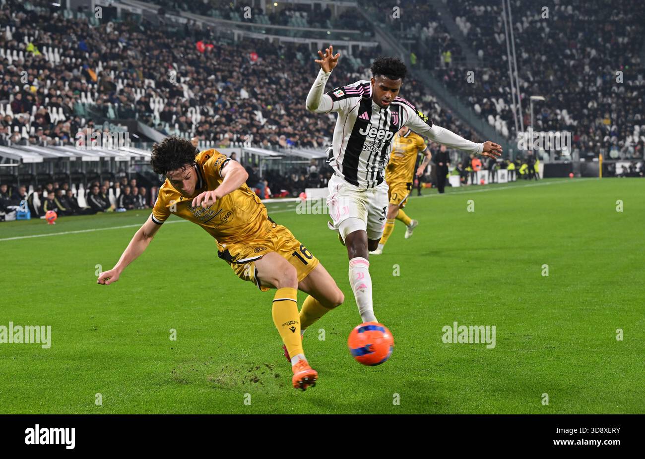 Matteo Palma of Udinese Calcio challenged by Juan Cabal of Juventus FC ...