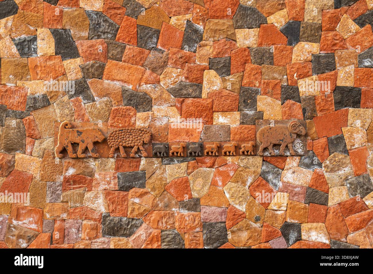 Yerevan Armenia 10.25.2025. A wall with a row of animal figures on it ...