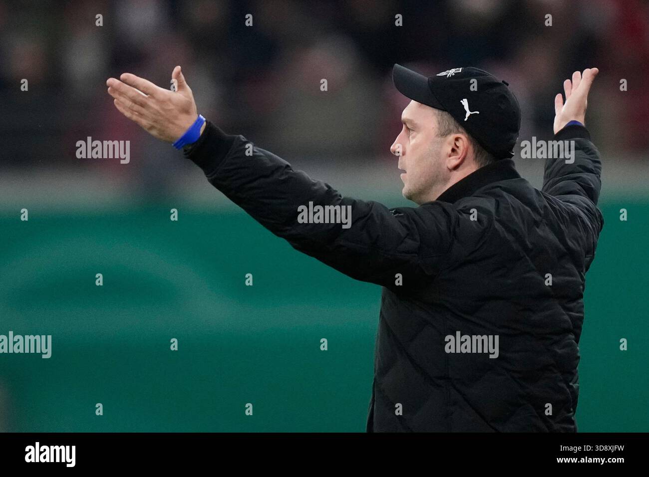Leipzig's head coach Ole Werner gestures during the German soccer cup ...