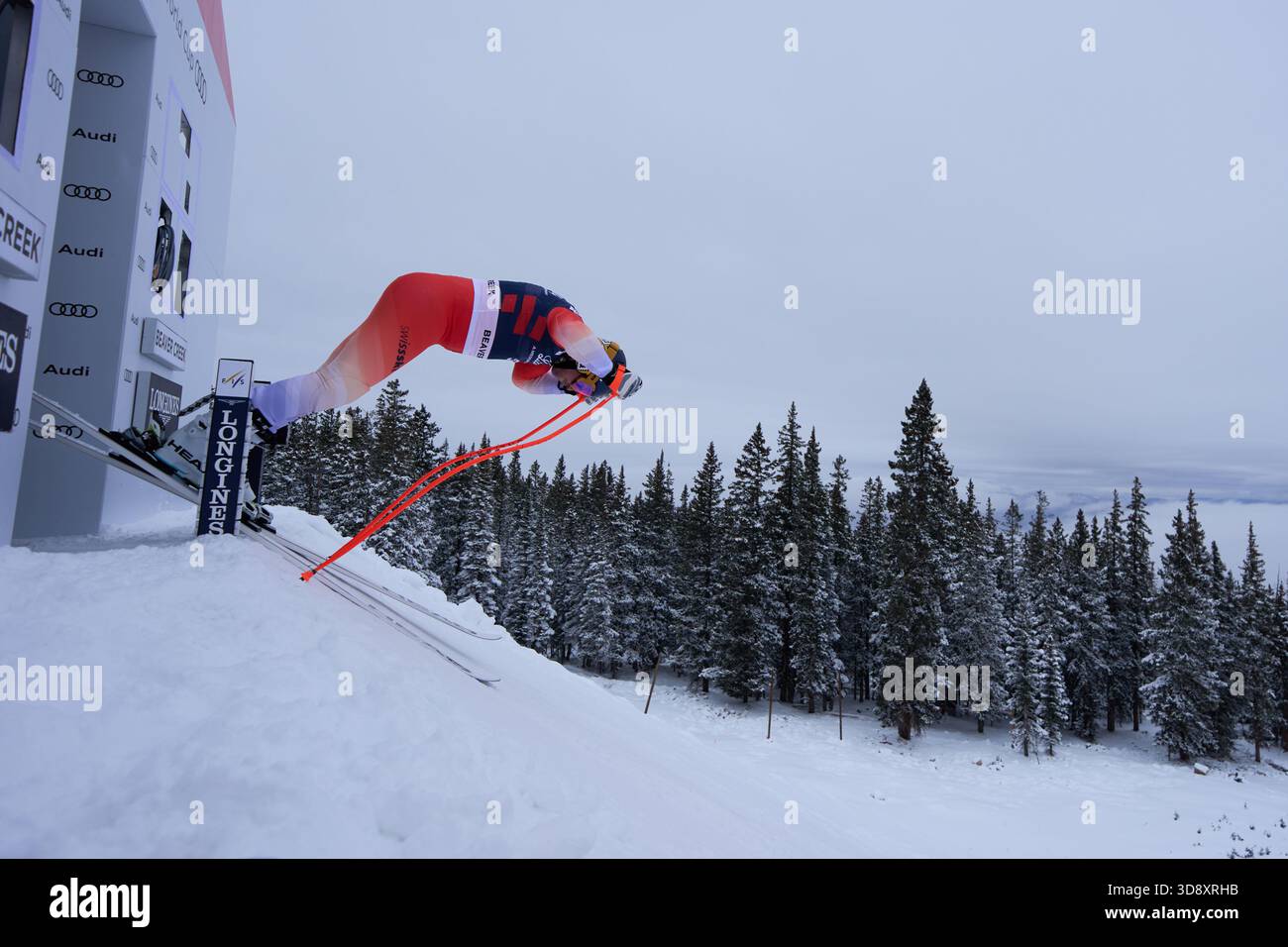 Switzerland's Justin Murisier starts during a World Cup men's downhill ...