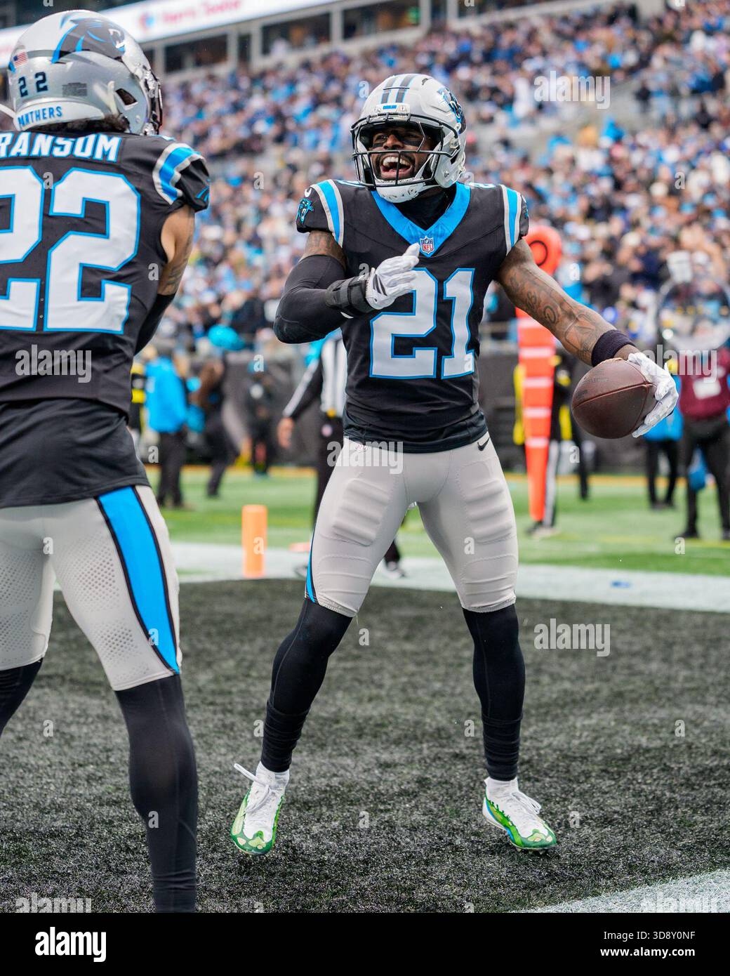 Carolina Panthers safety Nick Scott (21) celebrates an interception ...