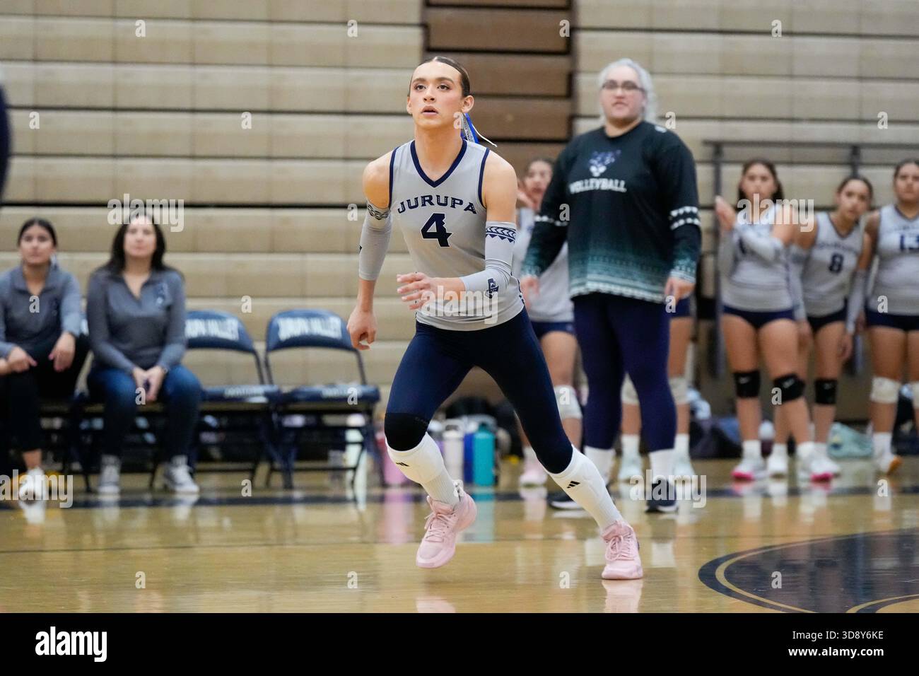 Jurupa Valley Jaguars middle blocker AB Hernandez during a high school ...
