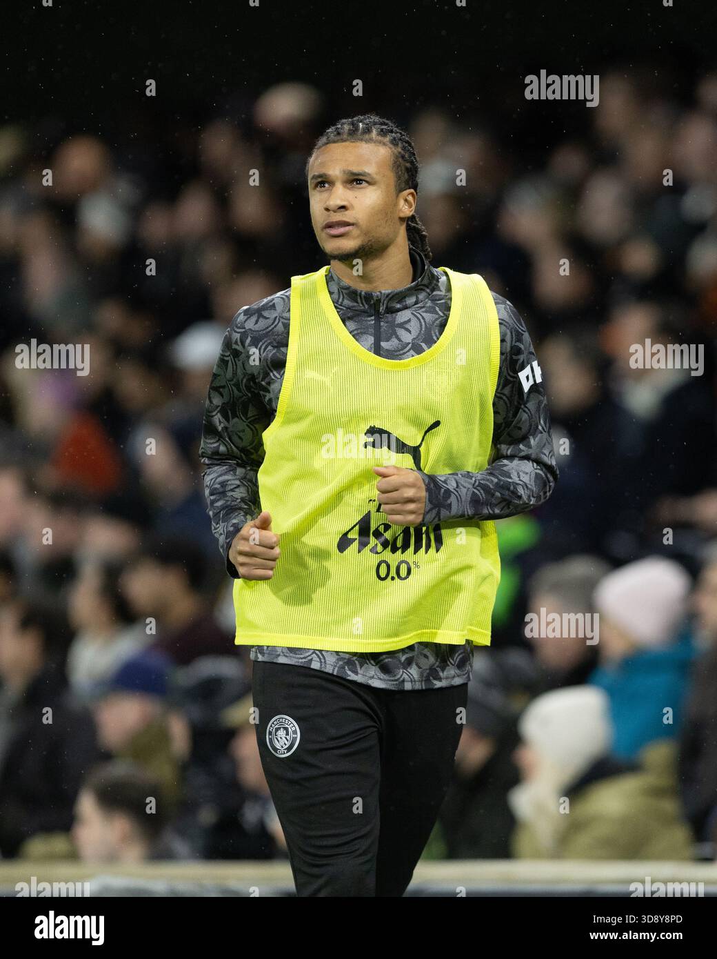 Nathan Ake of Manchester City warming up during the Premier League ...