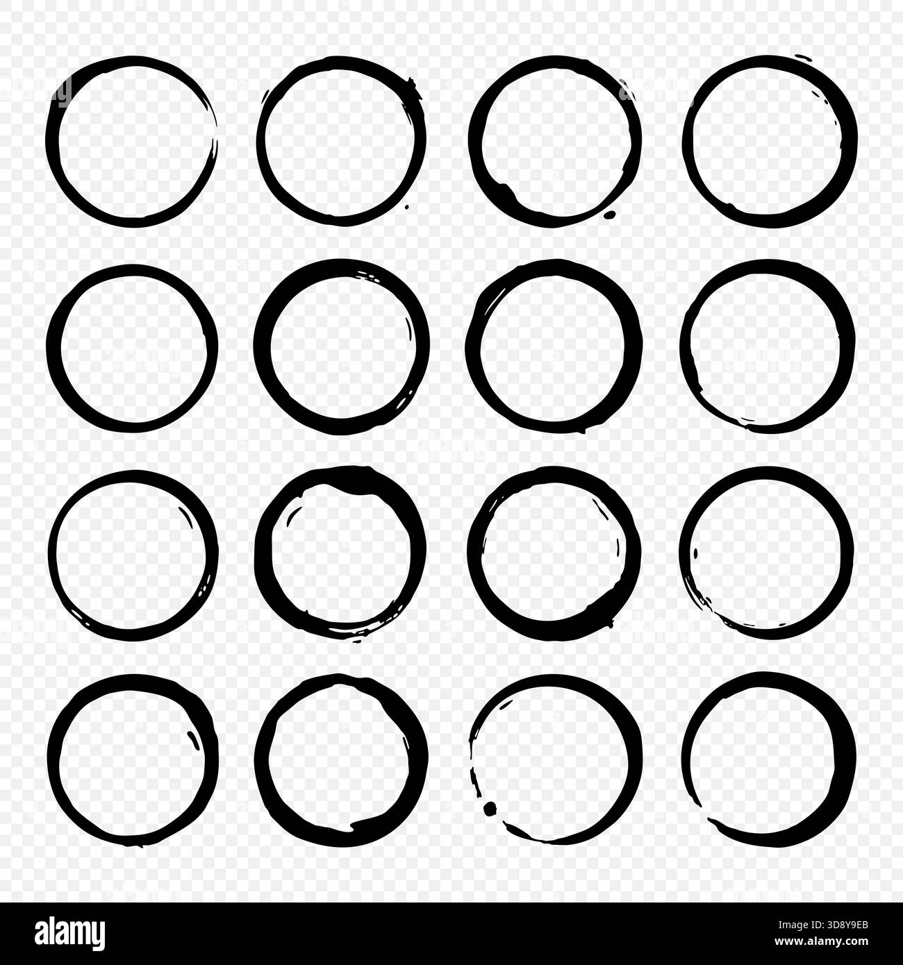 Set of 16 black grunge coffee cup stains isolated on transparent ...