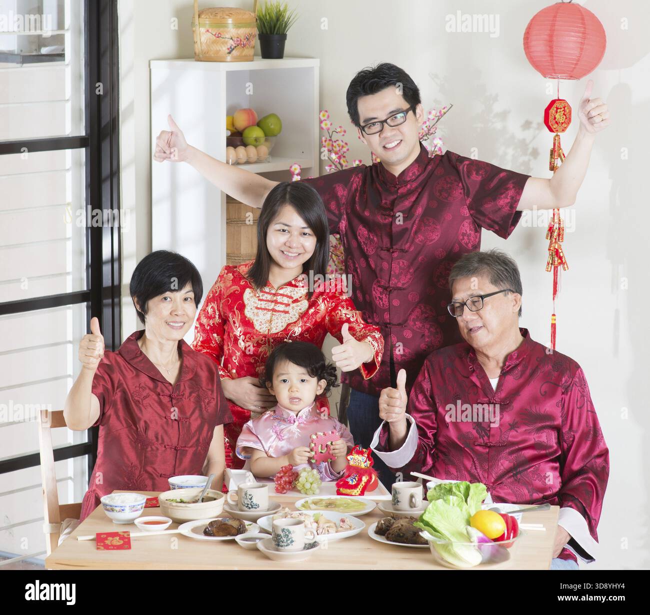 Chinese New Year, reunion dinner. Happy Asian Chinese multi generation ...