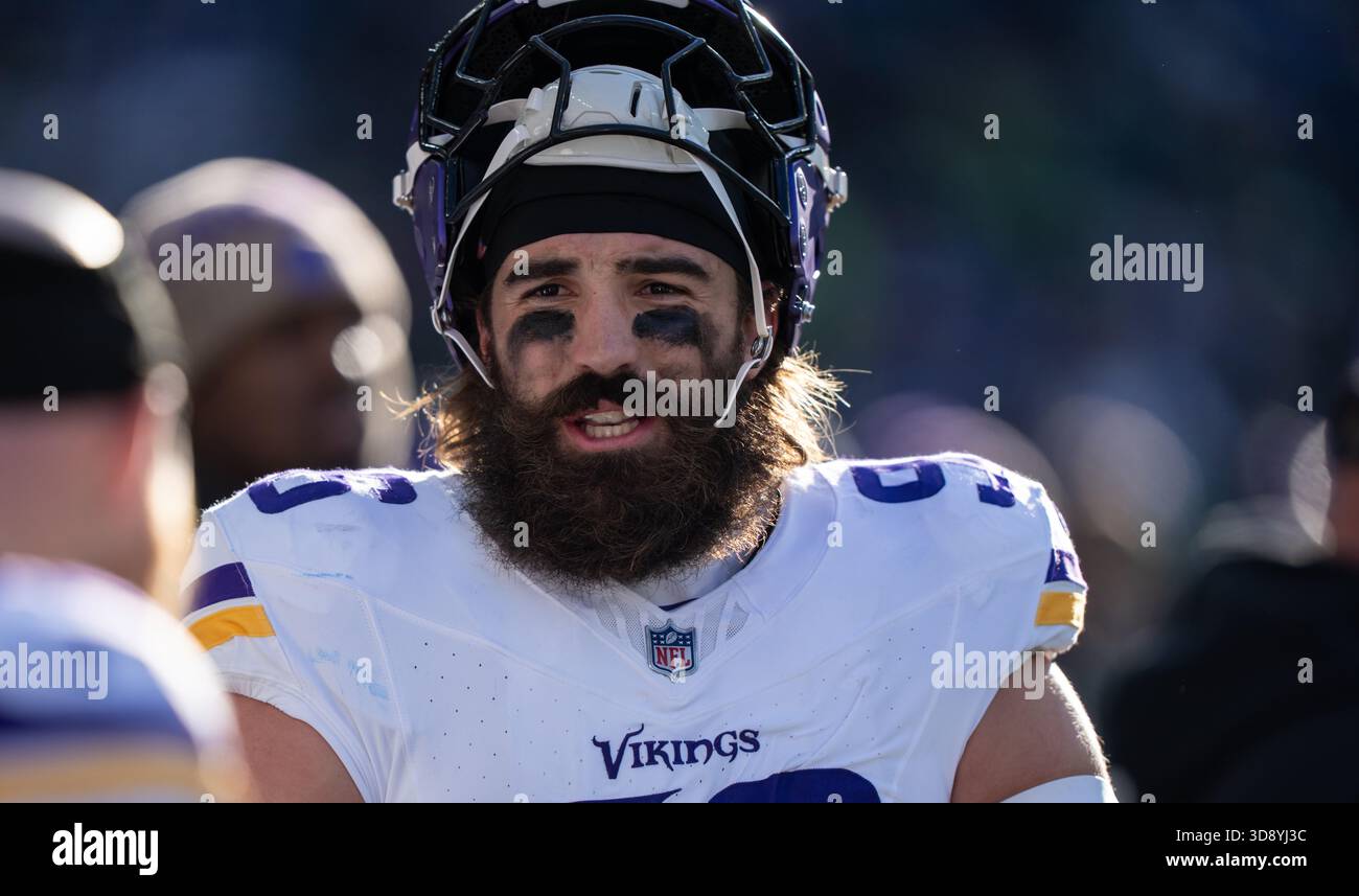 Minnesota Vikings linebacker Tyler Batty is pictured on the sideline ...