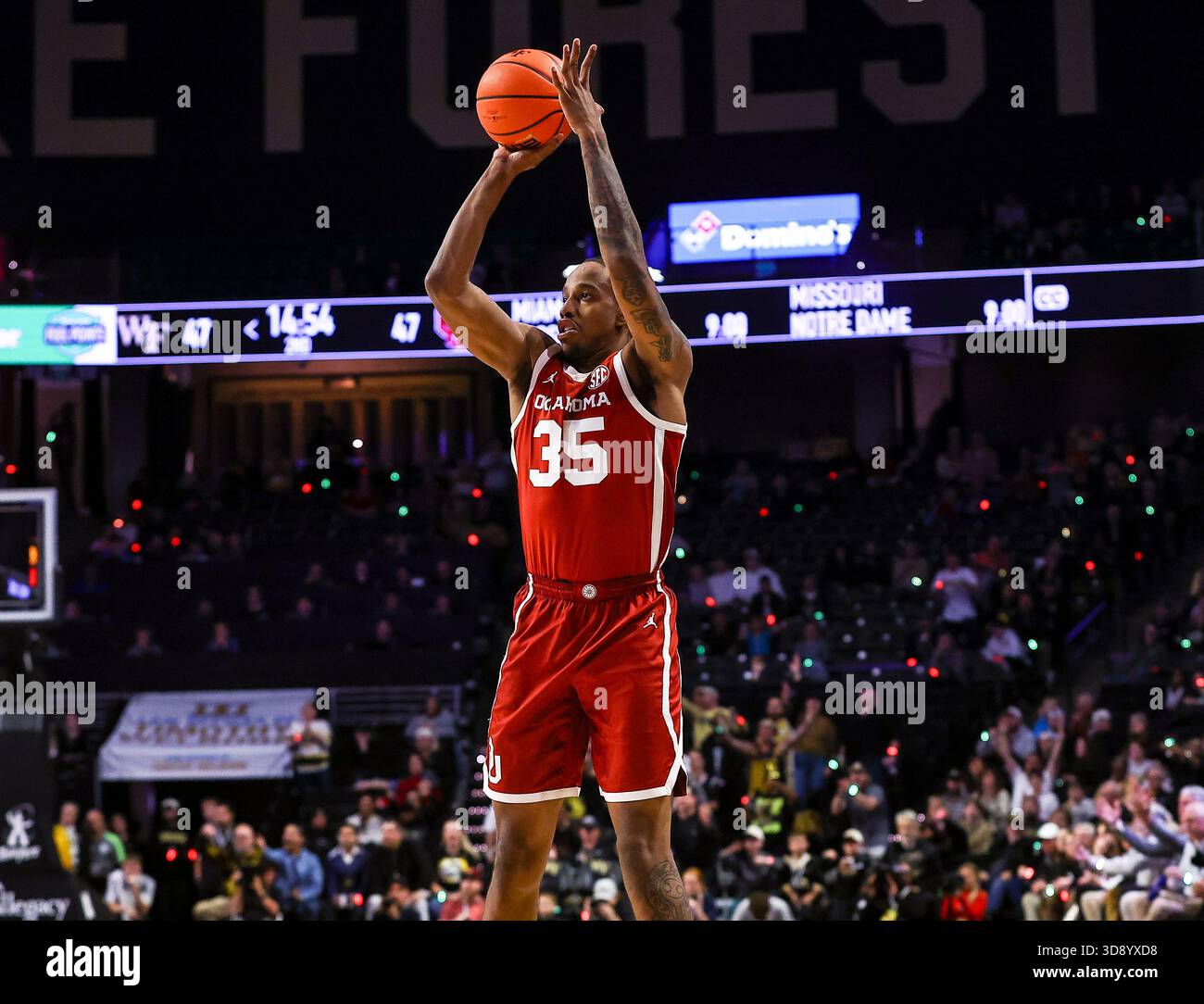 December 2, 2025: Oklahoma forward Derrion Reid (35) hits 3 point shot ...