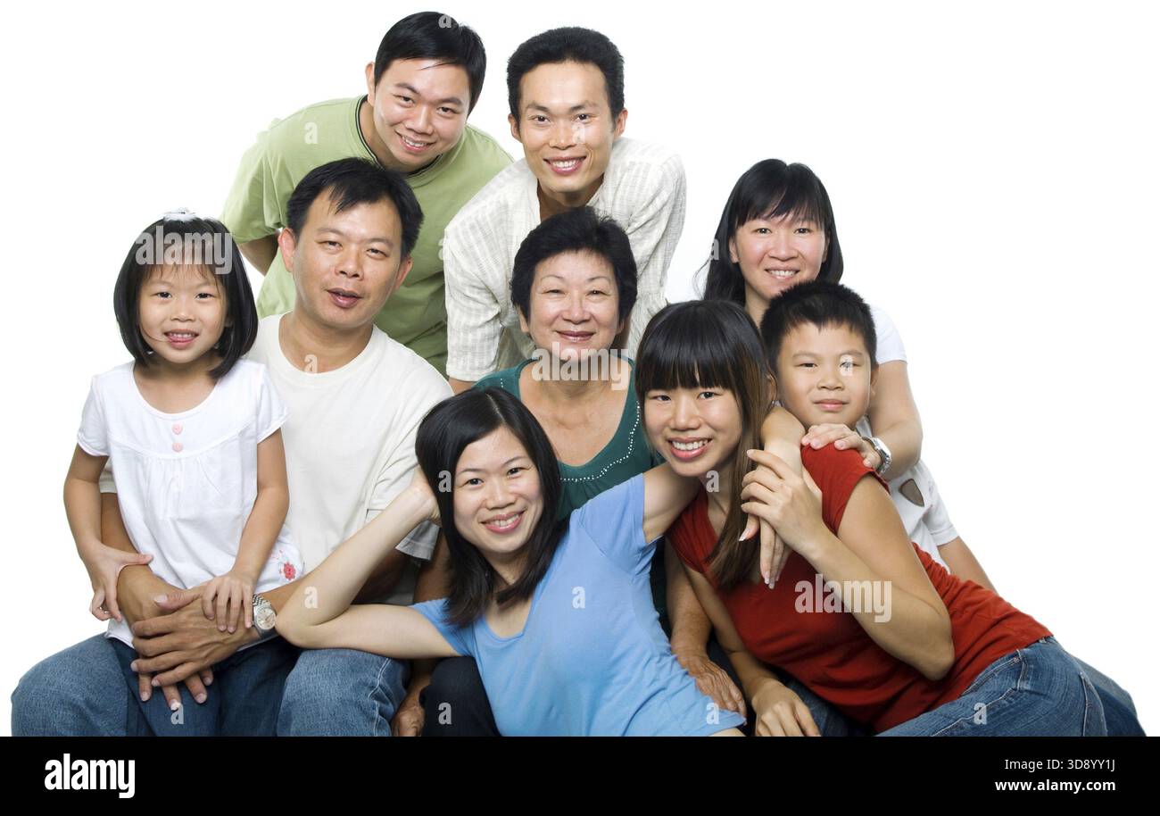 Large Asian family portrait, happy multi generations in group, isolated ...