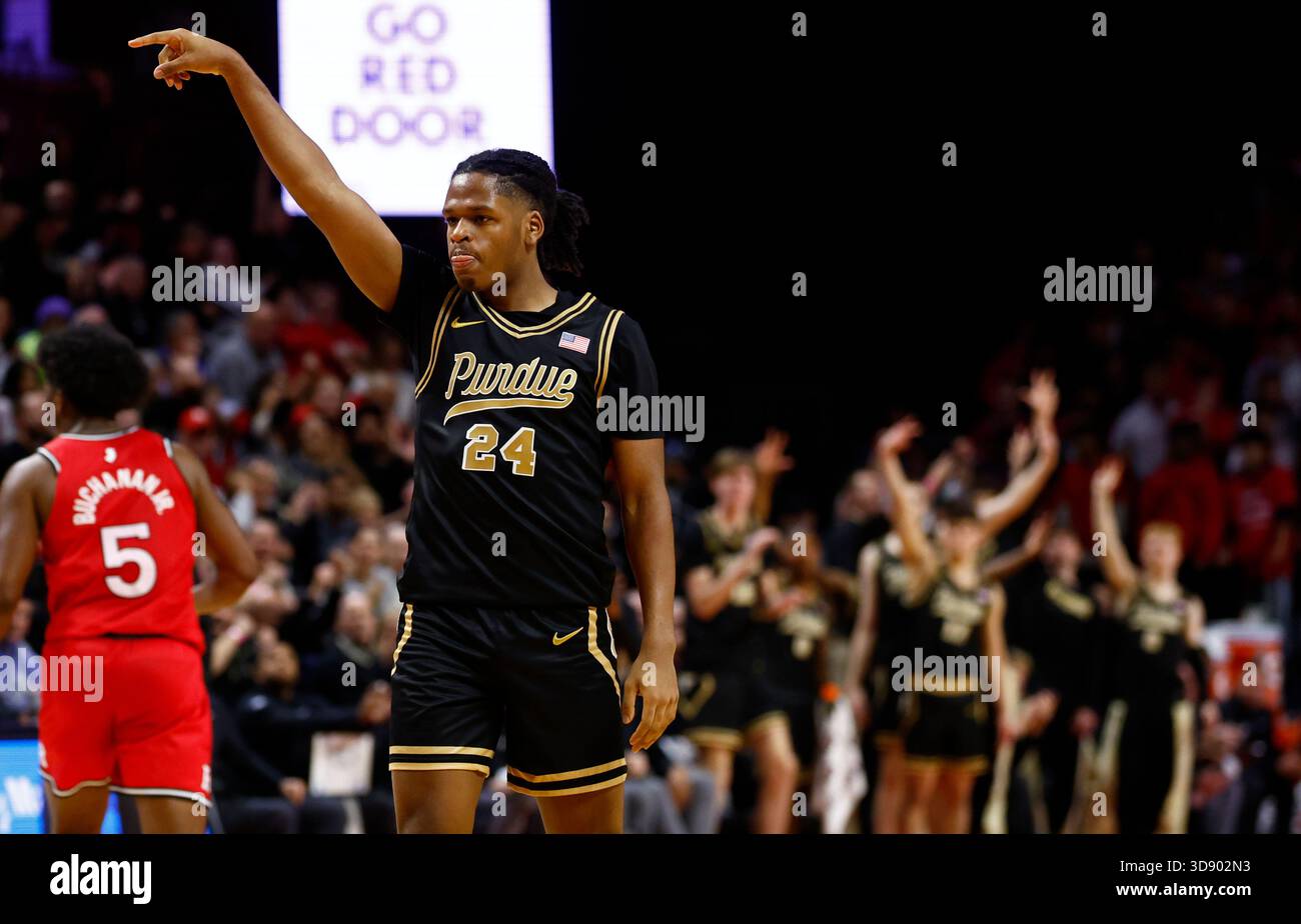 Purdue guard Gicarri Harris (24) reacts after making a three point shot ...