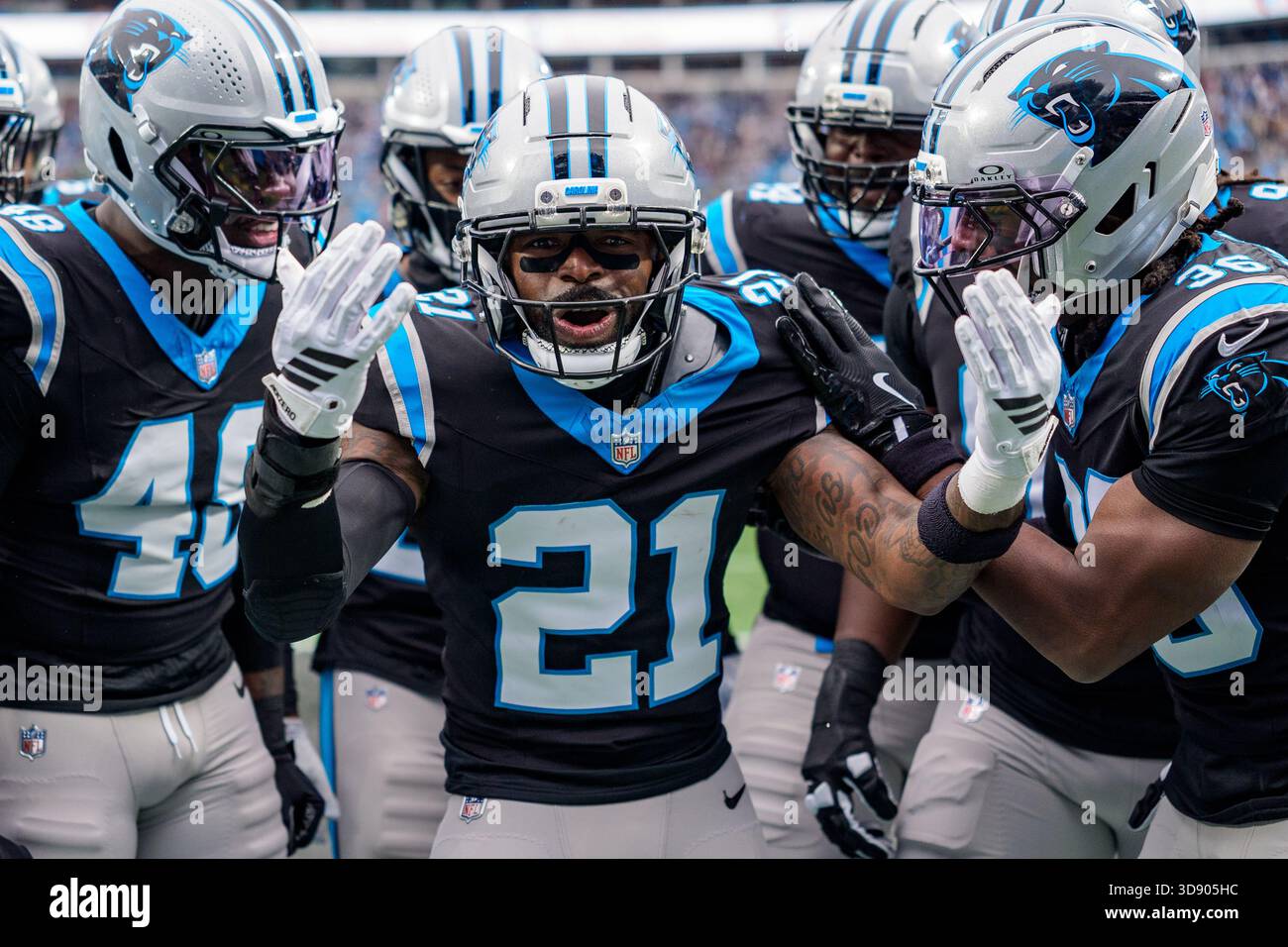 Carolina Panthers safety Nick Scott (21) celebrates an interception ...