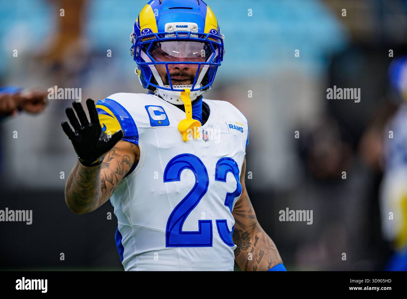 Los Angeles Rams running back Kyren Williams (23) looks on before an ...