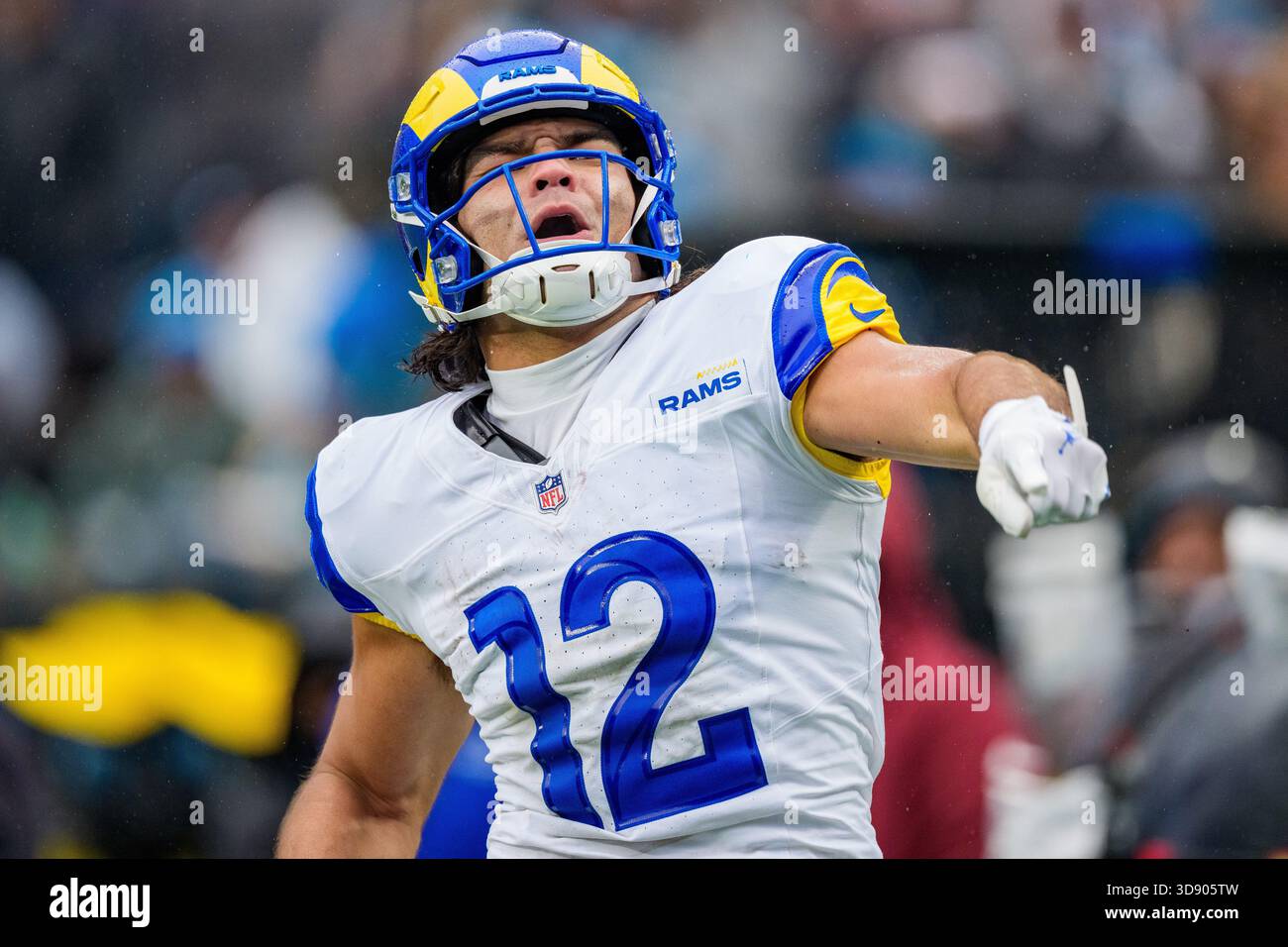 Los Angeles Rams wide receiver Puka Nacua (12) reacts during an NFL ...