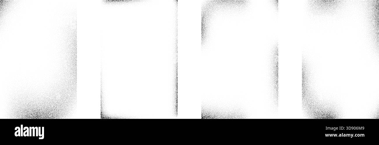 Sprayed noise frame collection. Black dotted grain rectangle border set ...