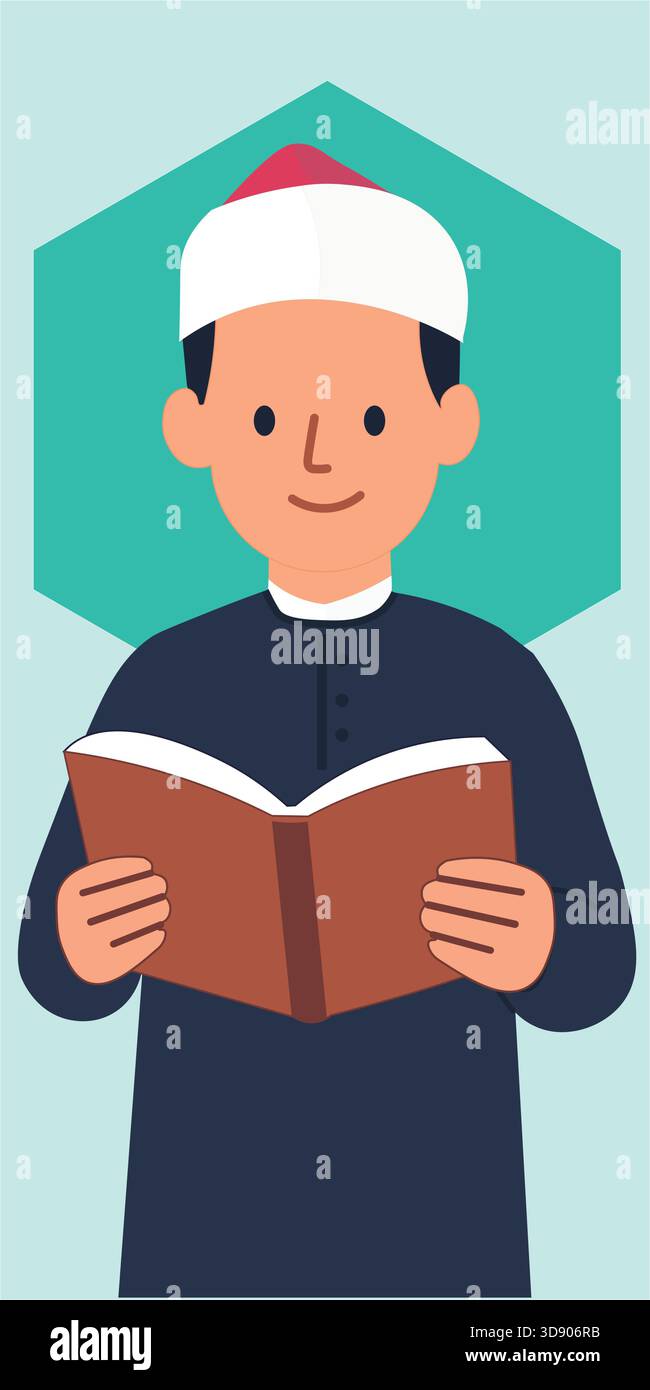 Flat Design of Al-Azhar Student Reading a Book – Islamic Education ...
