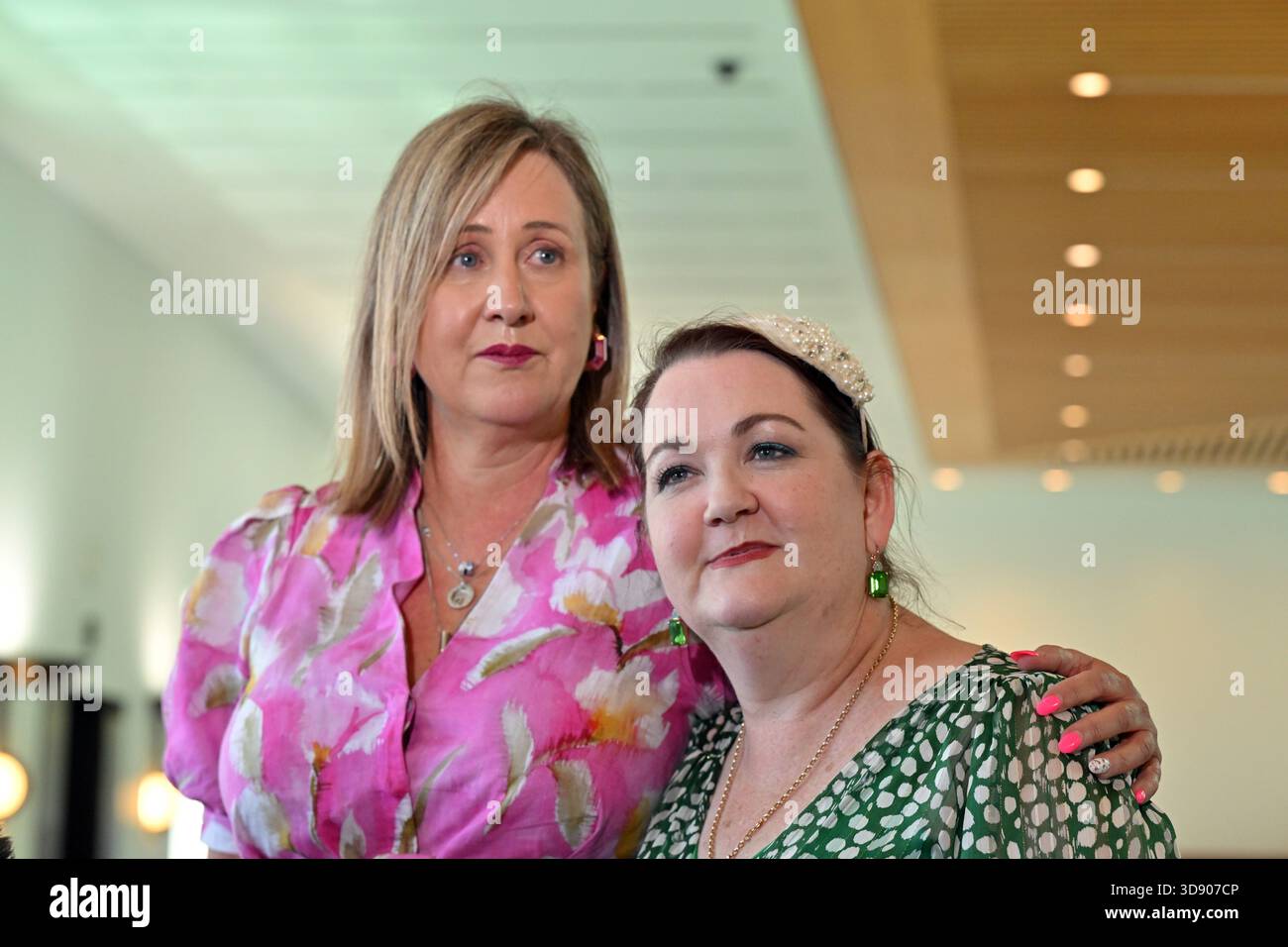 Parents Mia Bannister and Emma Mason at a press conference at ...