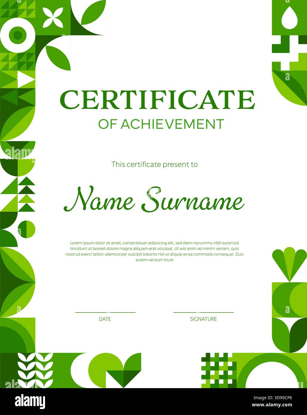 Vertical ecology business certificate with geometric pattern for ...
