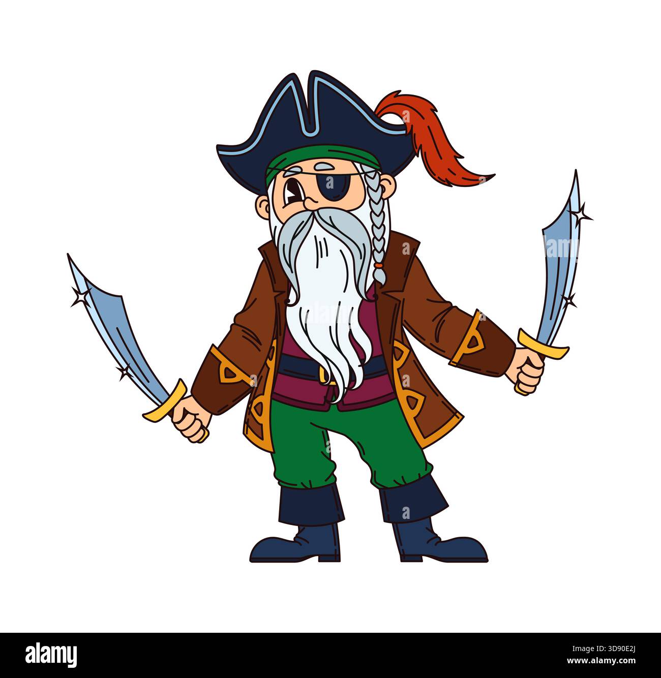 Old bearded corsair pirate cartoon funny character. Corsair sailor ...
