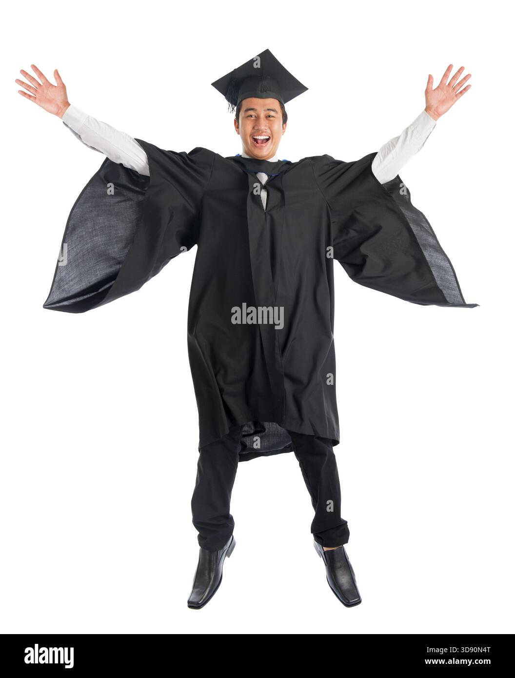 Full body excited Asian young male university student in graduation ...