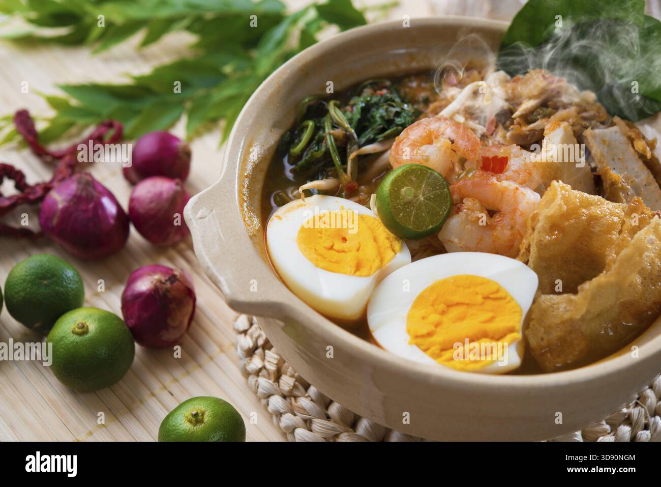 Prawn mee, prawn noodles. Famous Malaysian food spicy har mee fresh ...