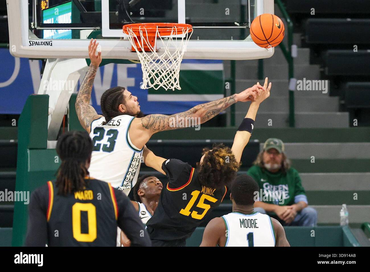 Tulane Green Wave center Percy Daniels (23) blocks Grambling State ...