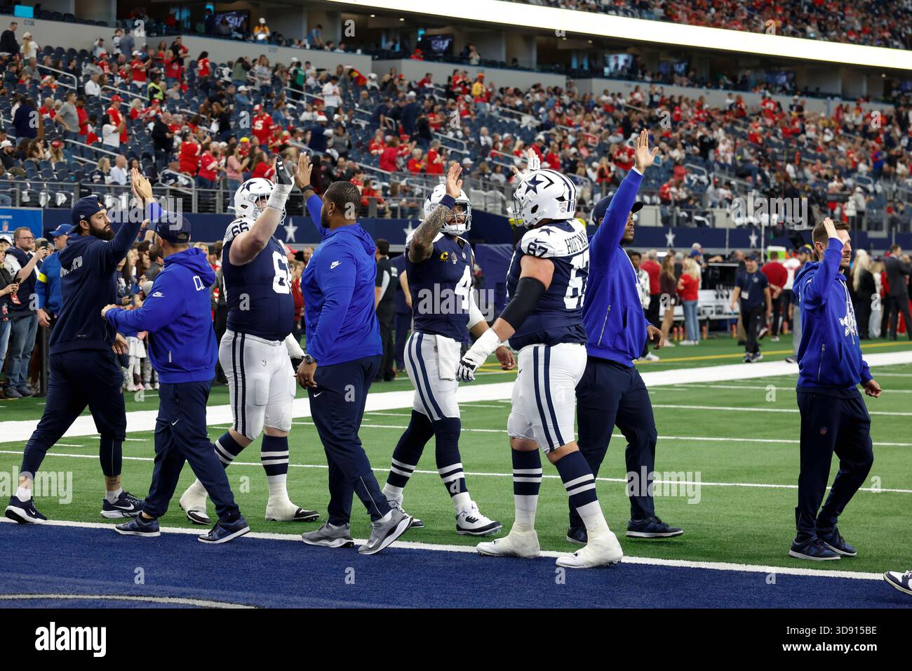 Dallas Cowboys quarterback Dak Prescott (4) and offensive lineman T.J ...