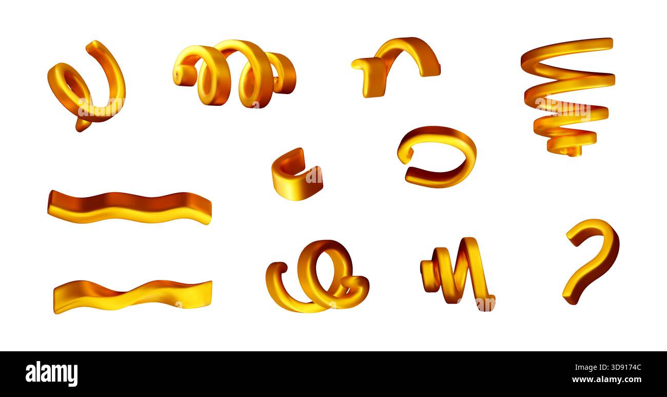 Collection of golden 3D metallic confetti shapes Stock Vector Image ...