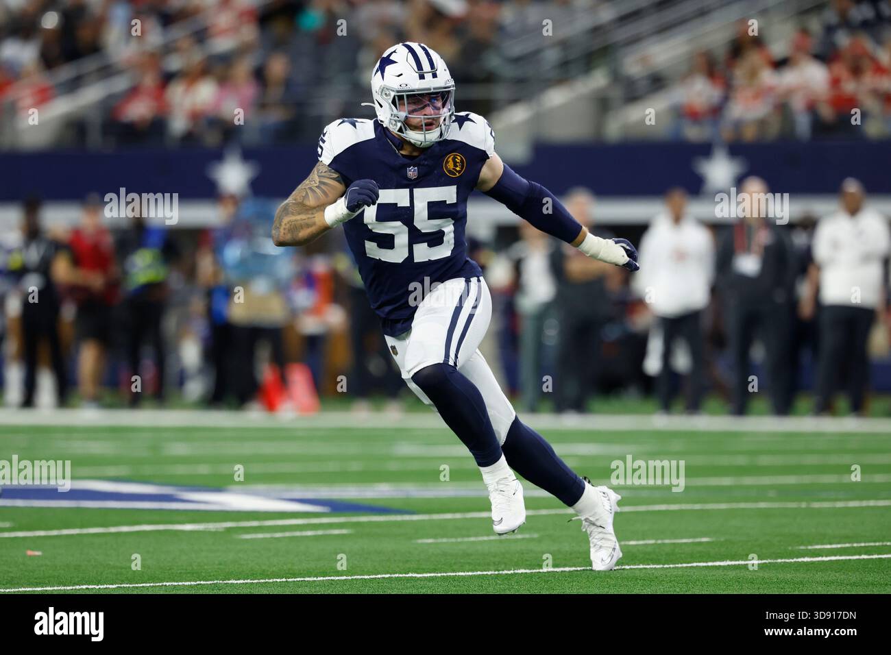 Dallas Cowboys linebacker Logan Wilson (55) looks to defend during a ...