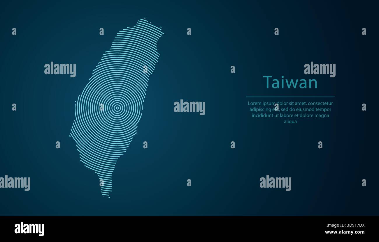 Taiwan outline map filled with concentric circles on dark gradient ...
