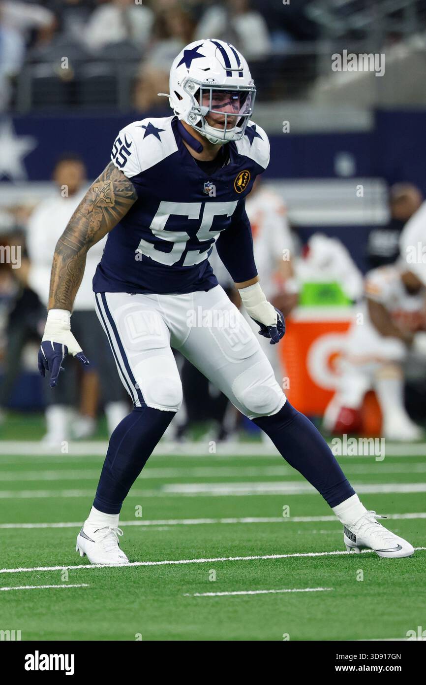 Dallas Cowboys linebacker Logan Wilson (55) looks to defend during a ...