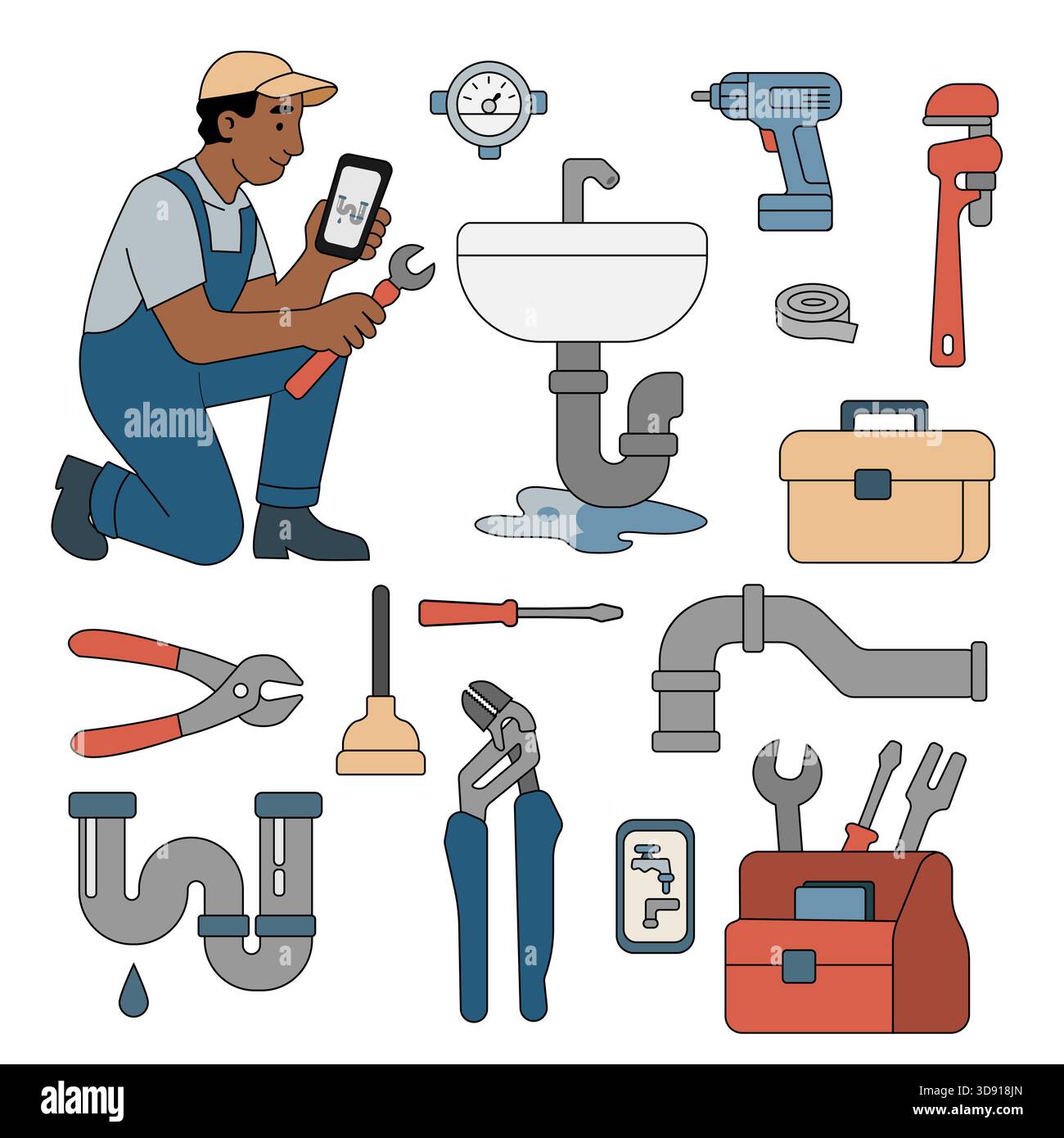 Plumber tools equipment in Stock Vector Images - Alamy