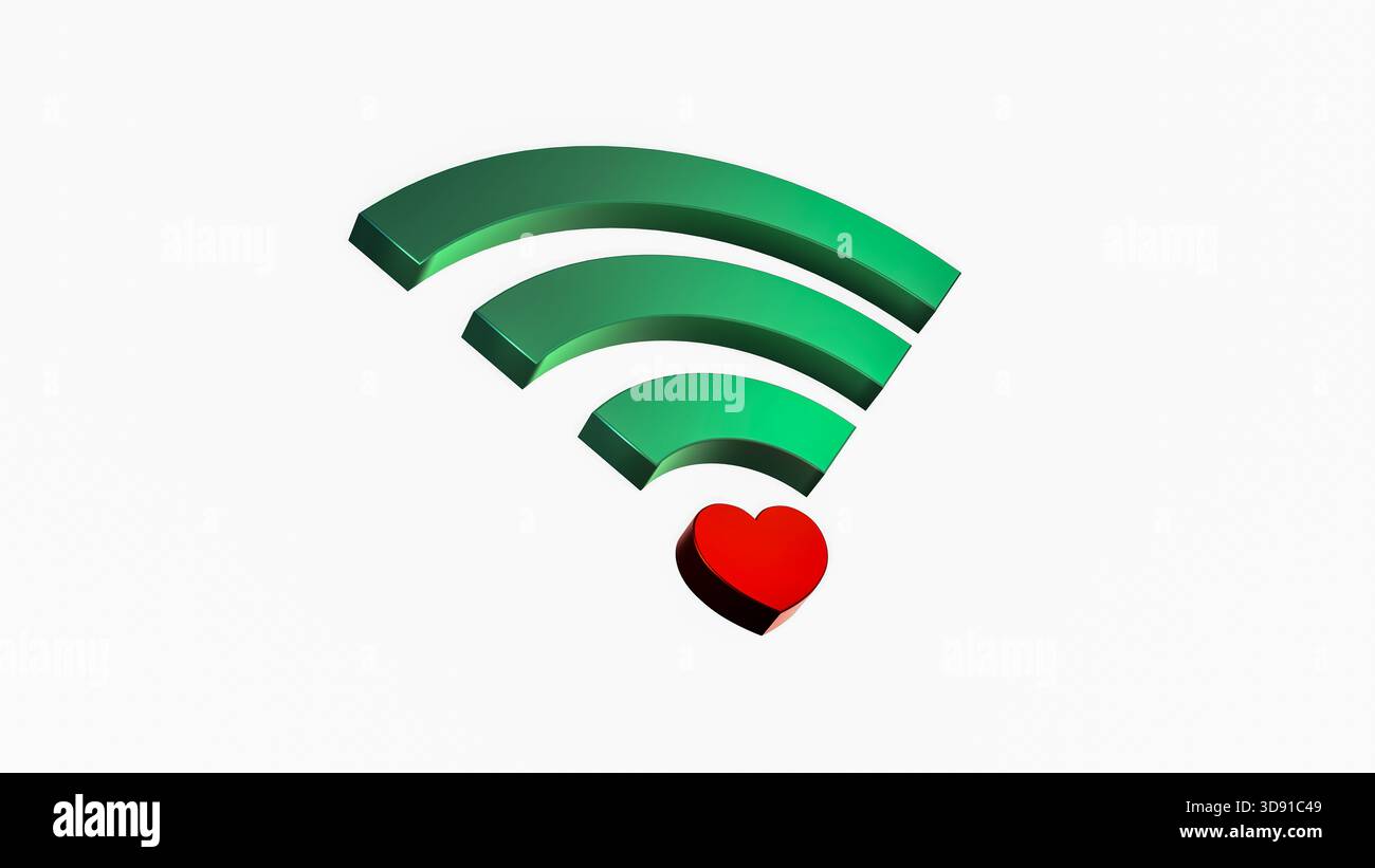 Wi-Fi Love Symbol in 3D – Heart and Wireless Signal Concept for ...