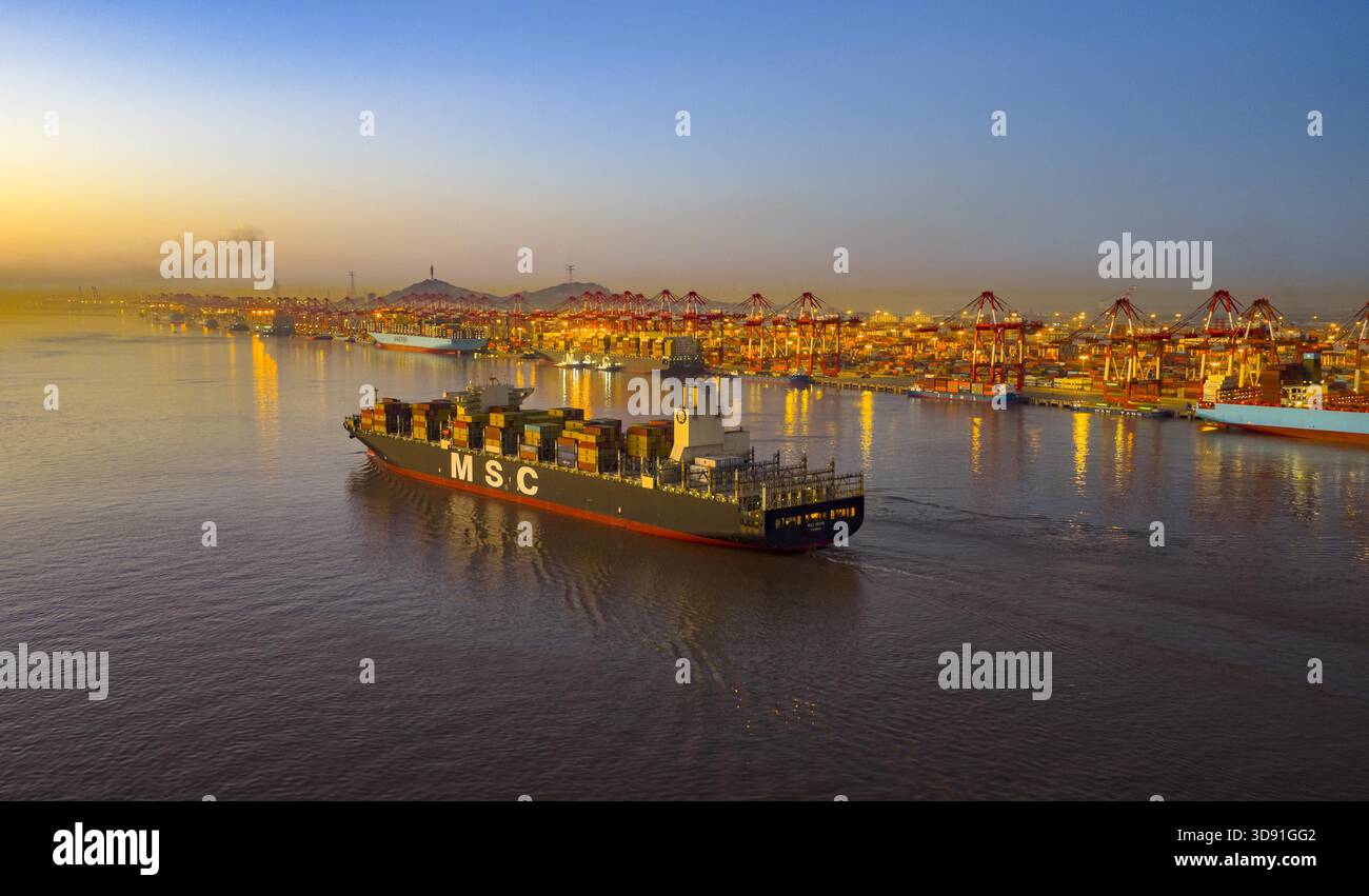 Aerial photo shows a container terminal at the Shanghai Yangshan Deep ...