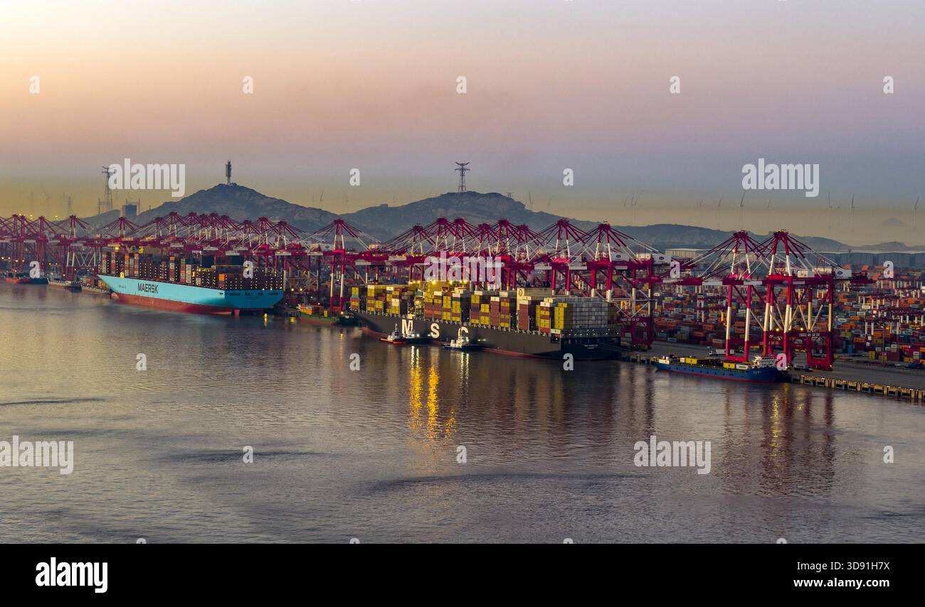 Aerial photo shows a container terminal at the Shanghai Yangshan Deep ...