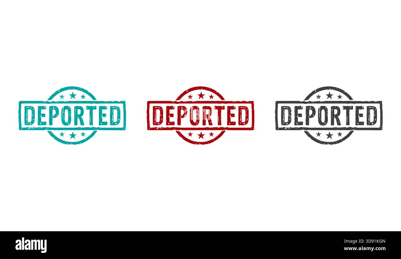 Deported stamp icons in few color versions. Illegal migration concept ...